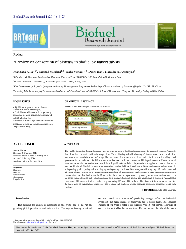 (PDF) A review on conversion of biomass to biofuel by nanocatalysts