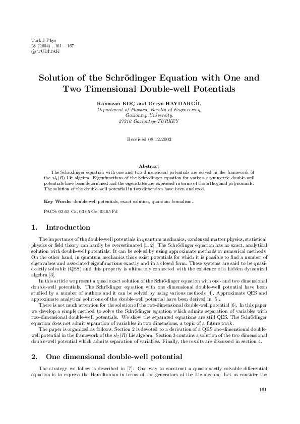 (PDF) Solution of the Schrodinger Equation with One and Two Timensional ...