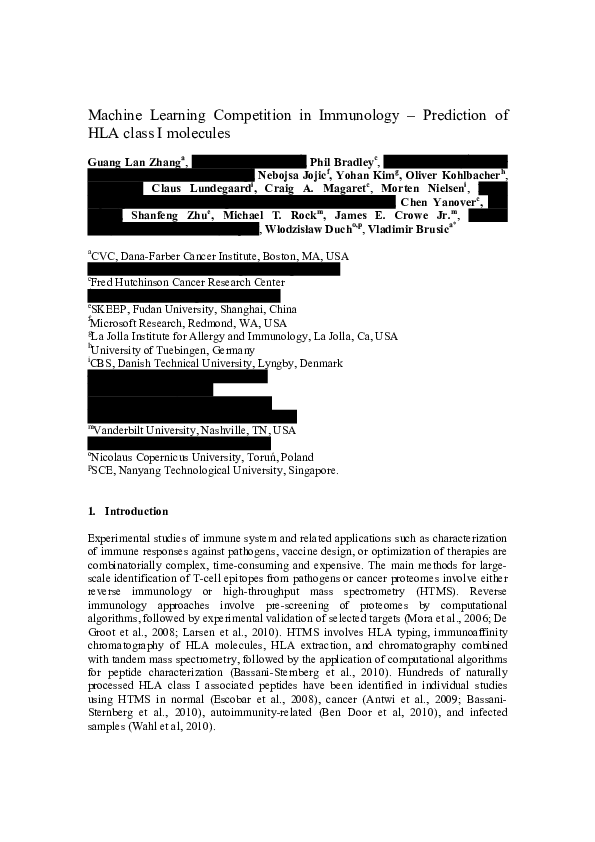 (PDF) Machine learning competition in immunology – Prediction of HLA class I binding peptides