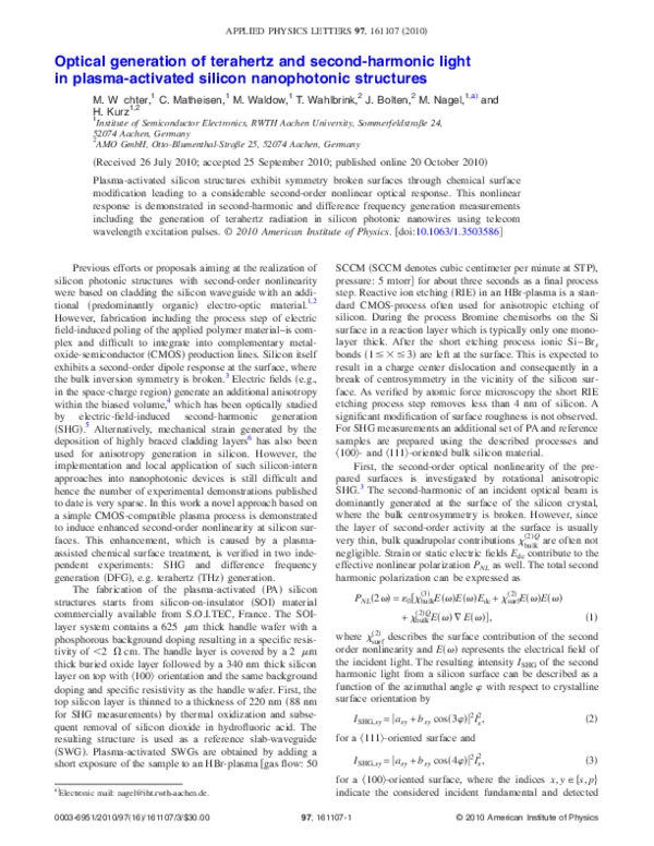 (PDF) Optical generation of terahertz and second-harmonic light in plasma-activated silicon ...