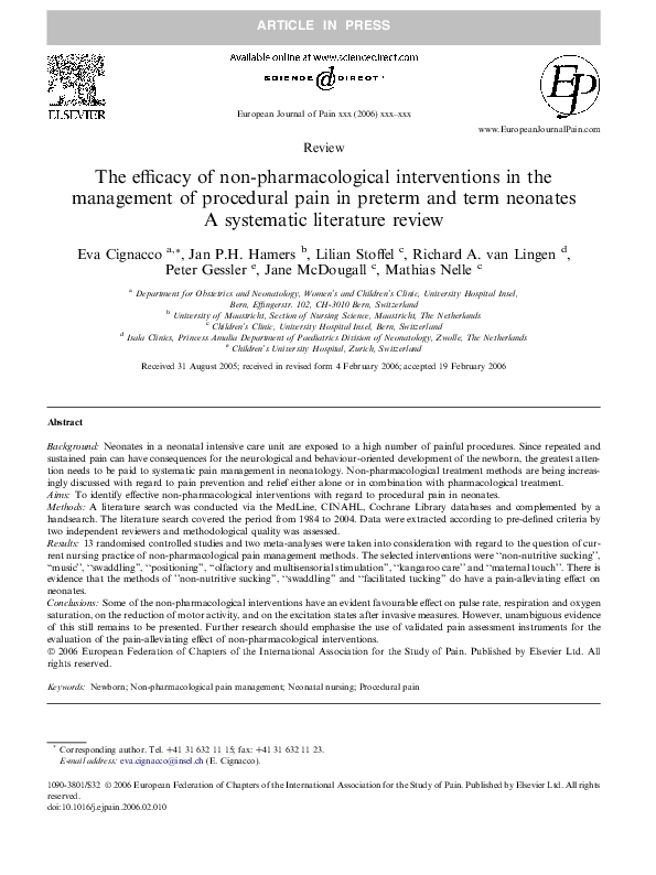 (PDF) The efficacy of non-pharmacological interventions in the management of procedural pain in ...