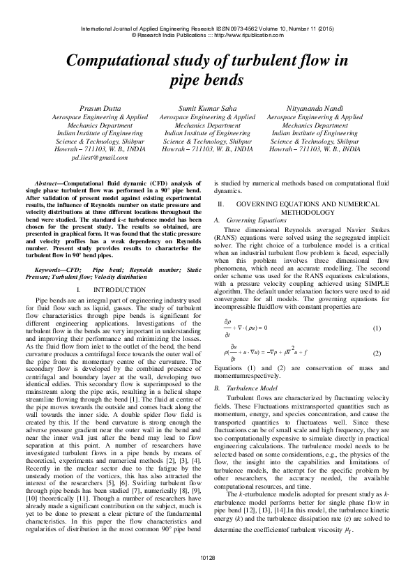 (PDF) Computational study of turbulent flow in pipe bends