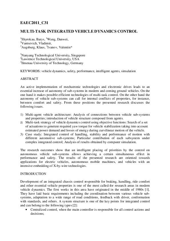 (PDF) Multi-task integrated vehicle dynamics control