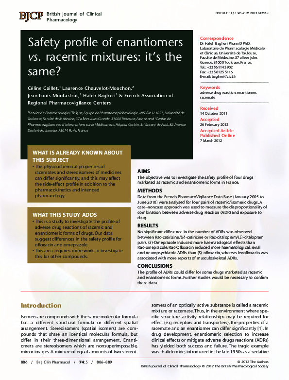 (PDF) Safety profile of enantiomers vs . racemic mixtures: it's the same?
