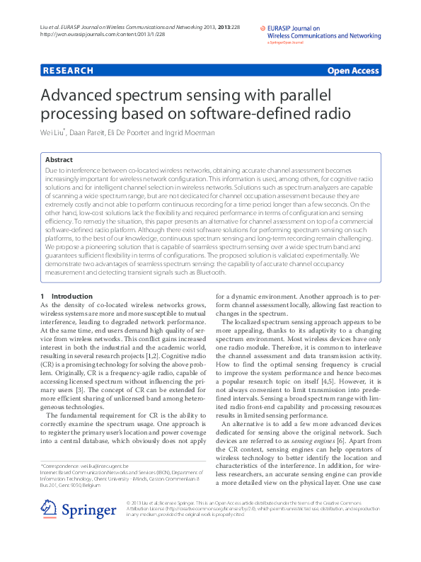 Pdf Advanced Spectrum Sensing With Parallel Processing Based On Software Defined Radio