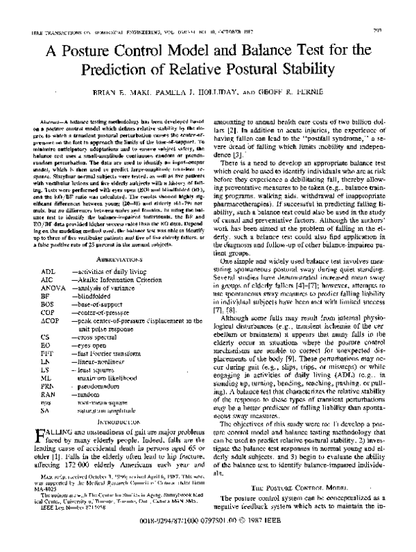 (PDF) A Posture Control Model and Balance Test for the Prediction of ...