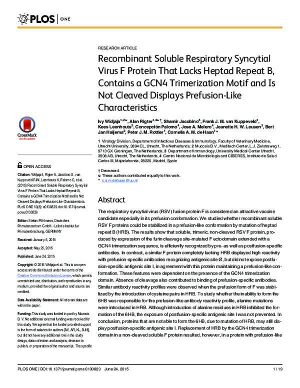 (PDF) Recombinant Soluble Respiratory Syncytial Virus F Protein That ...