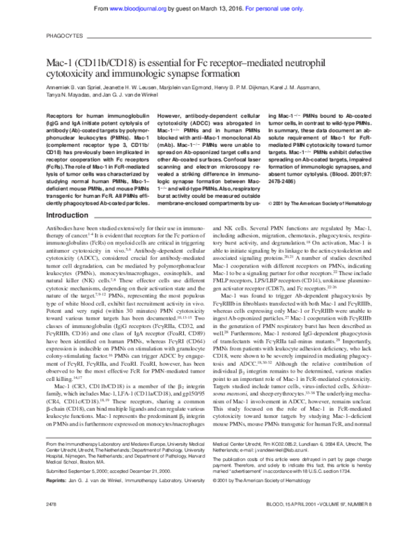 (PDF) Mac-1 (CD11b/CD18) is essential for Fc receptor-mediated ...