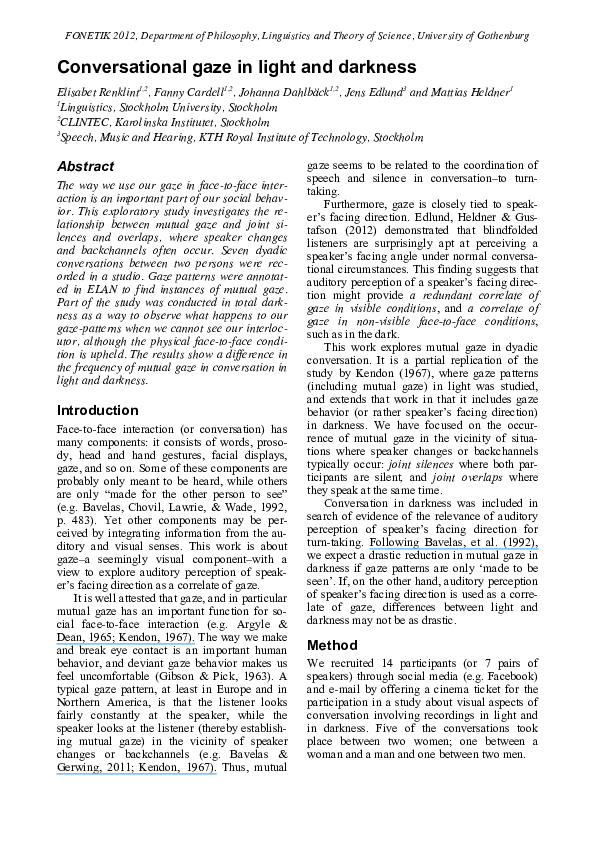 (PDF) Conversational gaze in light and darkness