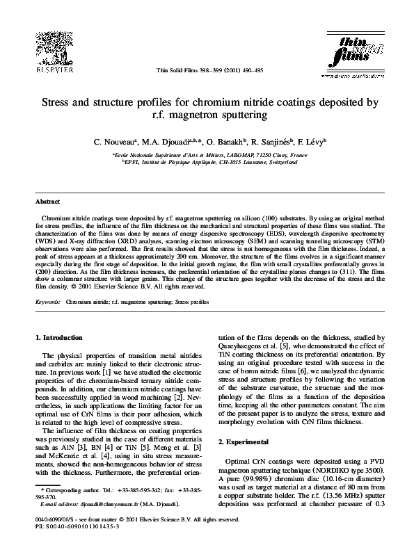 (PDF) Stress and structure profiles for chromium nitride coatings deposited by r.f. magnetron ...