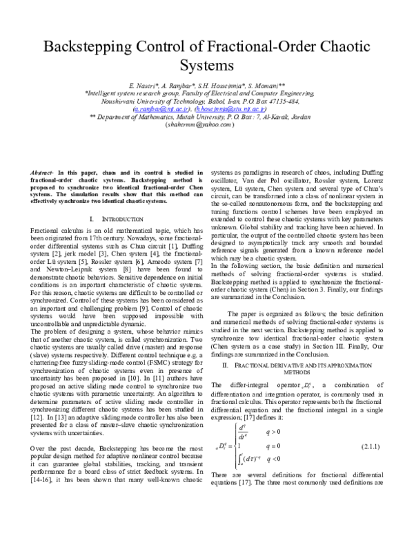 (PDF) Backstepping Control of Fractional-Order Chen System