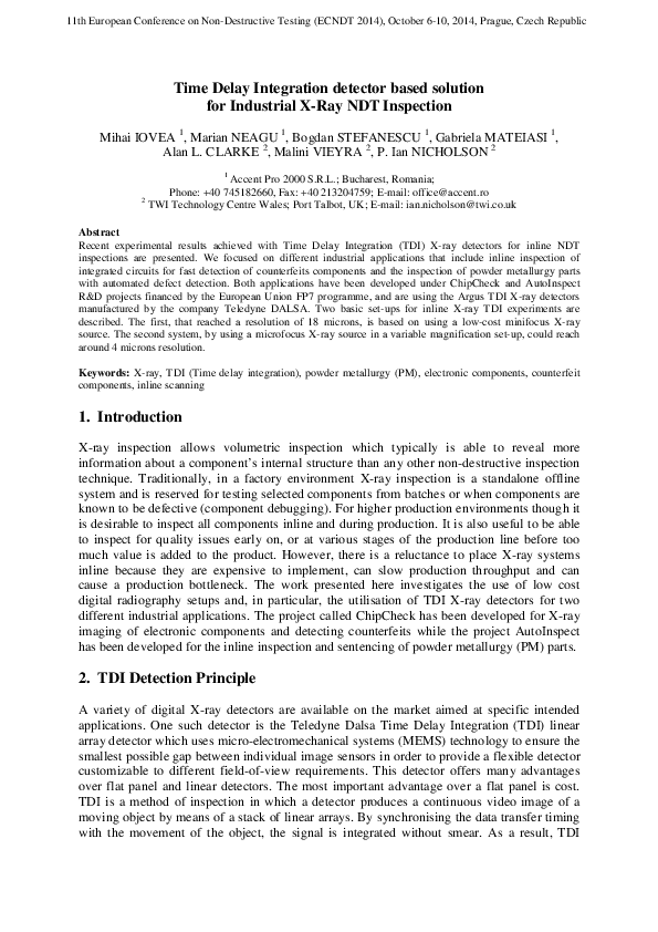 (PDF) Time Delay Integration detector based solution for Industrial X ...