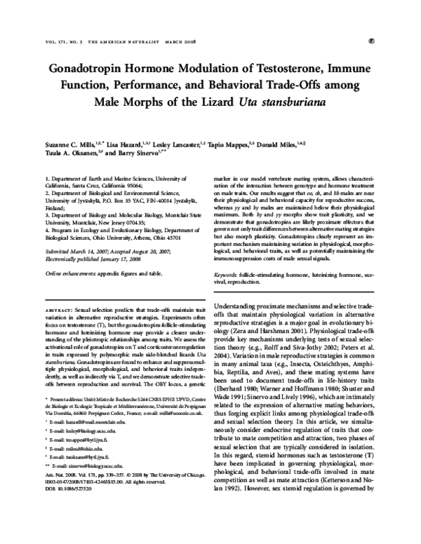 (PDF) Gonadotropin hormone modulation of testosterone, immune function ...