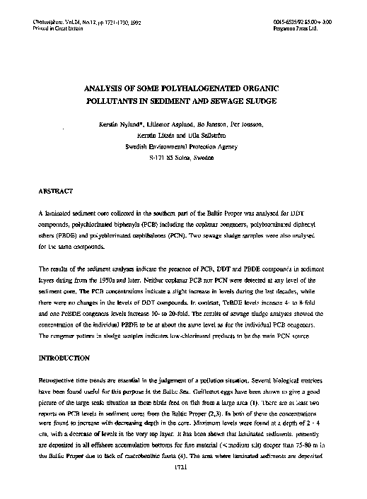 (PDF) Analysis of some polyhalogenated organic pollutants in sediment and sewage sludge