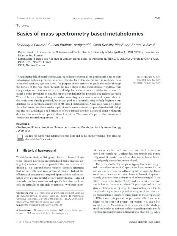 (PDF) Basics of mass spectrometry based metabolomics