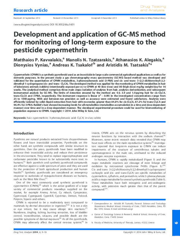 (PDF) Development and application of GC-MS method for monitoring of long-term exposure to the ...