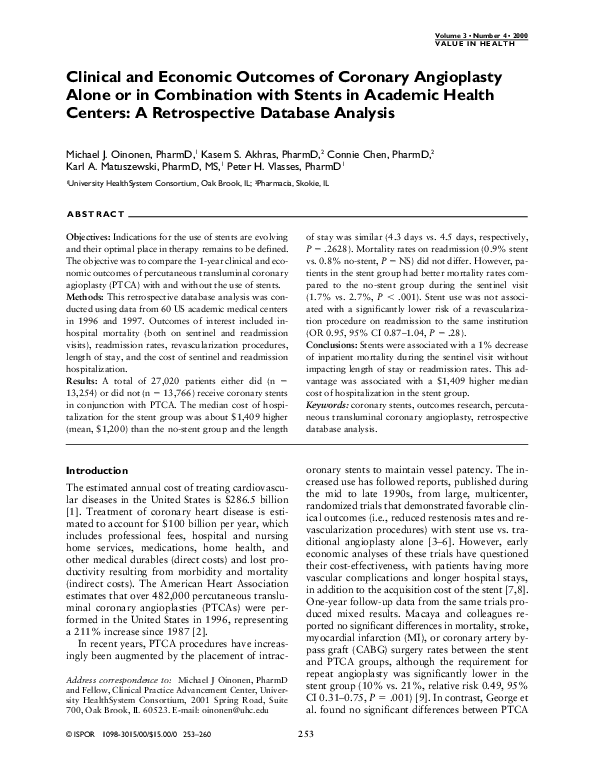 (PDF) Clinical and economic outcomes of coronary angioplasty alone or ...