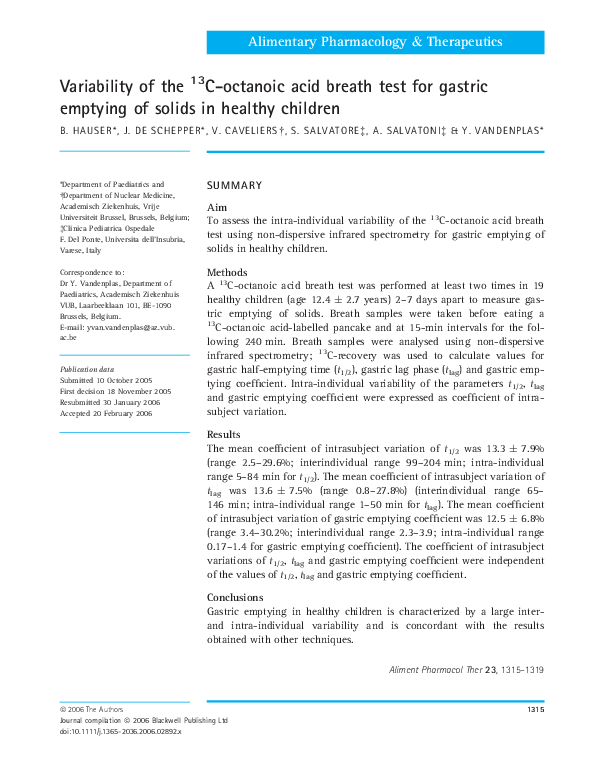 (PDF) Variability of the 13C-octanoic acid breath test for gastric ...