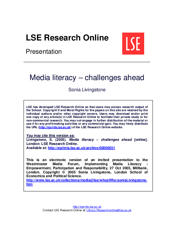 (PDF) Media literacy–challenges ahead