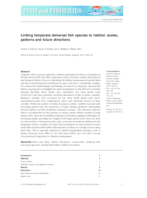 (PDF) Linking temperate demersal fish species to habitat: scales ...