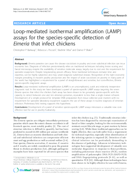 (PDF) Loop-mediated isothermal amplification (LAMP) assays for detection of Theileria parva ...