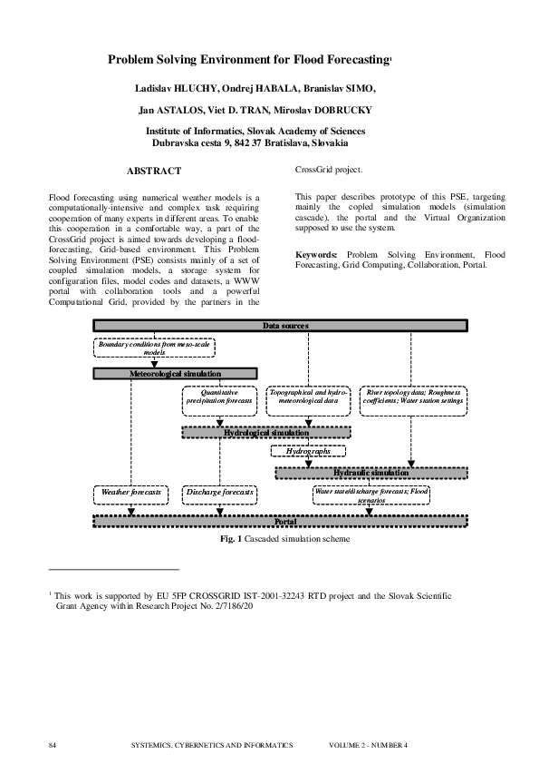 (PDF) Concept of a Problem Solving Environment for Flood Forecasting