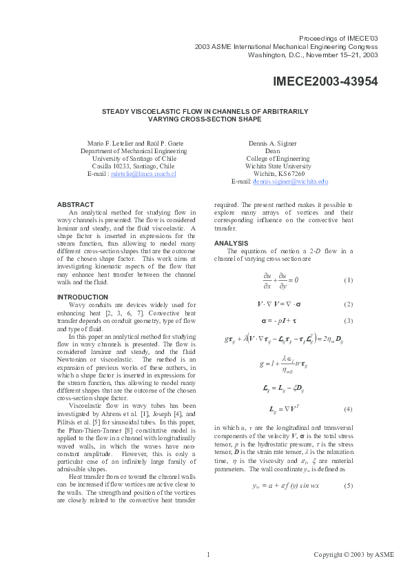 (PDF) Steady Viscoelastic Flow in Channels of Arbitrarily Varying Cross-Section Shape