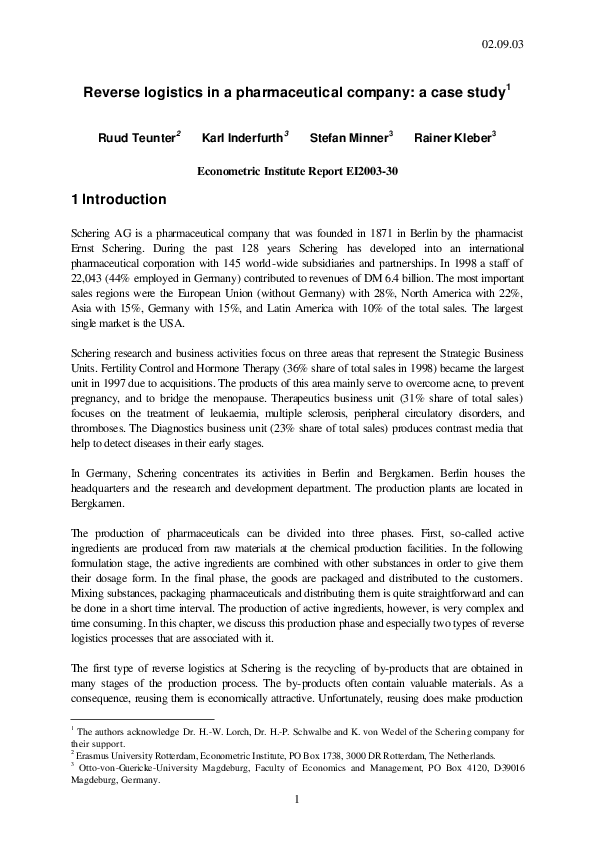 (PDF) Reverse logistics in a pharmaceutical company: a case study