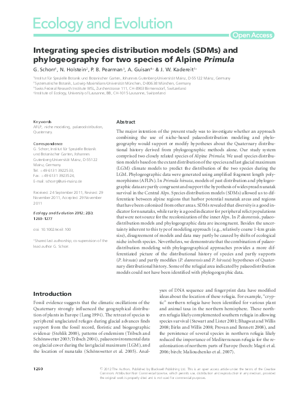 (PDF) Integrating species distribution models (SDMs) and phylogeography for two species of ...