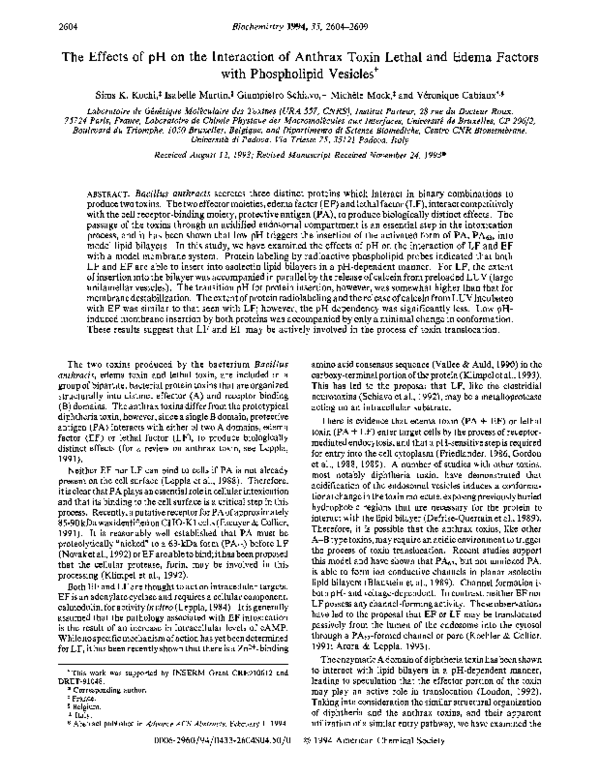 (PDF) The Effects of pH on the Interaction of Anthrax Toxin Lethal and ...