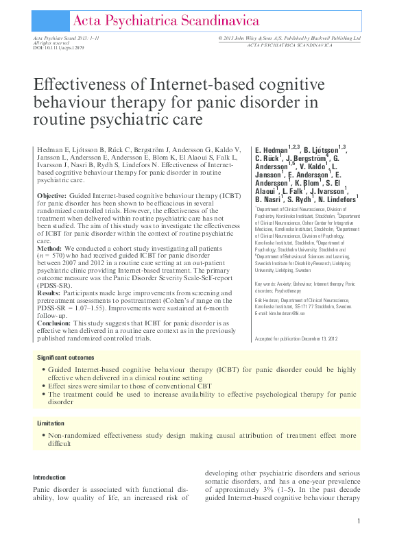 (PDF) Effectiveness of Internet-Based Cognitive–Behavior Therapy for Social Anxiety Disorder in ...