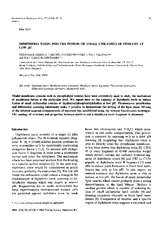 (PDF) Diphtheria toxin induces fusion of small unilamellar vesicles at ...