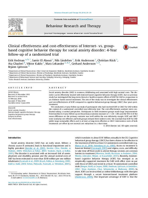 (PDF) Clinical effectiveness and cost-effectiveness of Internet- vs. group-based cognitive ...