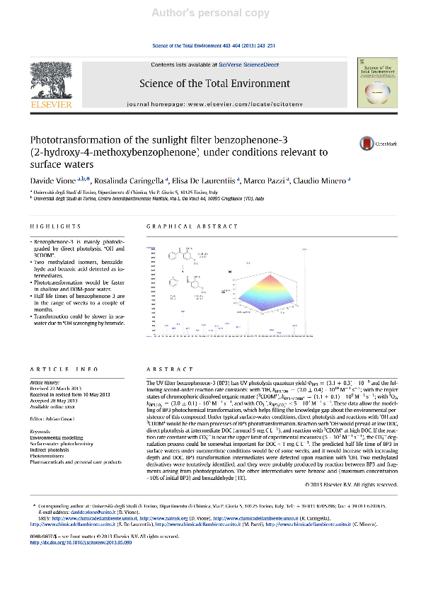 (PDF) Phototransformation of the sunlight filter benzophenone-3 (2 ...