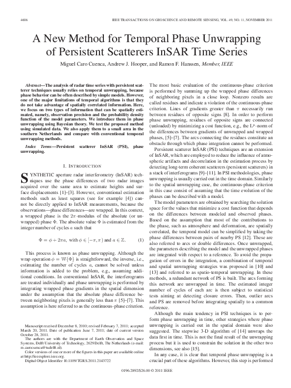(PDF) A New Method for Temporal Phase Unwrapping of Persistent Scatterers InSAR Time Series