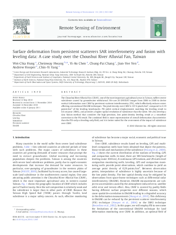 (PDF) Surface deformation from persistent scatterers SAR interferometry and fusion with leveling ...