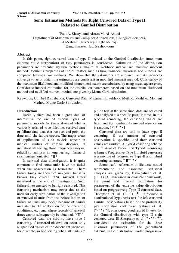 Pdf Some Estimation Methods For Right Censored Data Of Type Ii Related To Gumbel Distribution