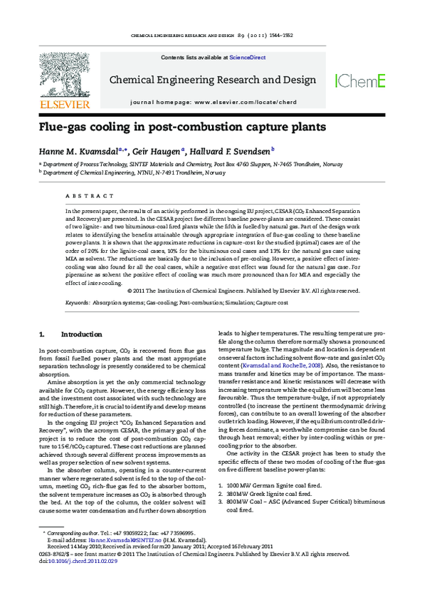(PDF) Flue-gas cooling in post-combustion capture plants