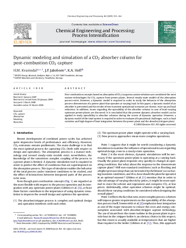 (PDF) Dynamic modeling and simulation of a CO2 absorber column for post ...