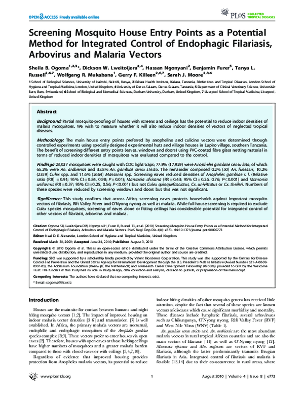 (PDF) Screening Mosquito House Entry Points as a Potential Method for ...