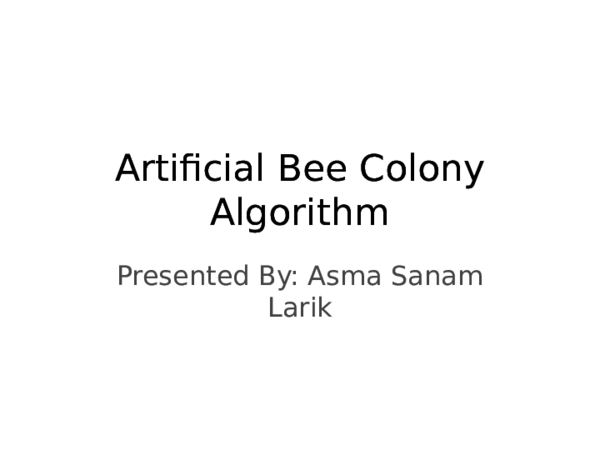 Ppt Artificial Bee Colony Algorithm