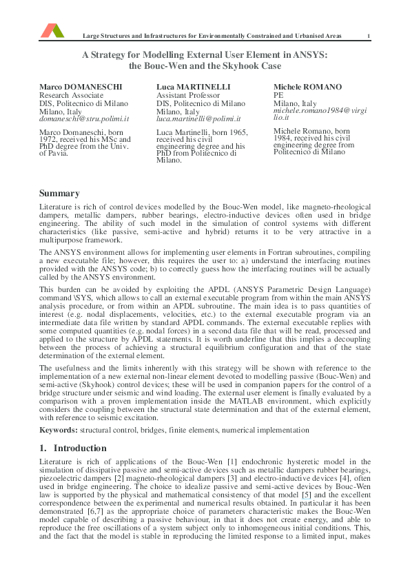 (PDF) A Strategy for Modelling External User Element in ANSYS:, the ...
