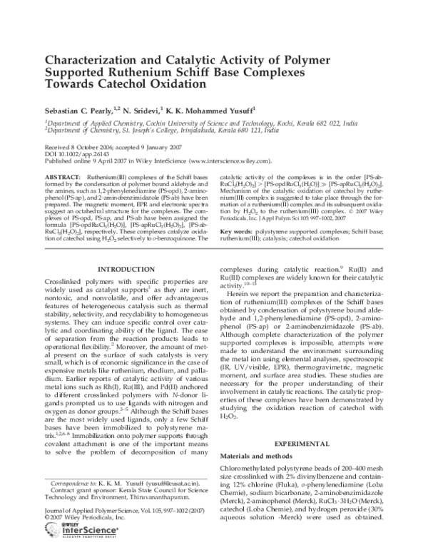 (PDF) Characterization and catalytic activity of polymer supported ruthenium Schiff base ...