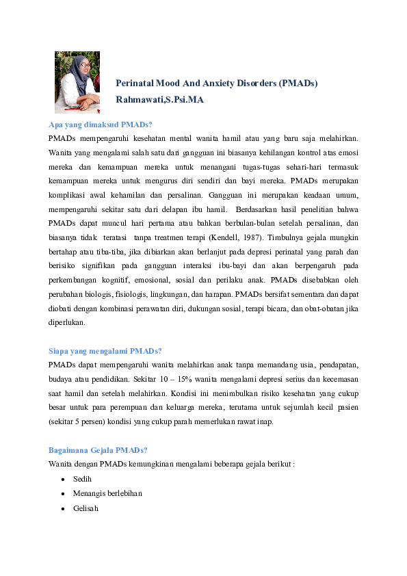 (PDF) Perinatal Mood And Anxiety Disorders (PMADs)
