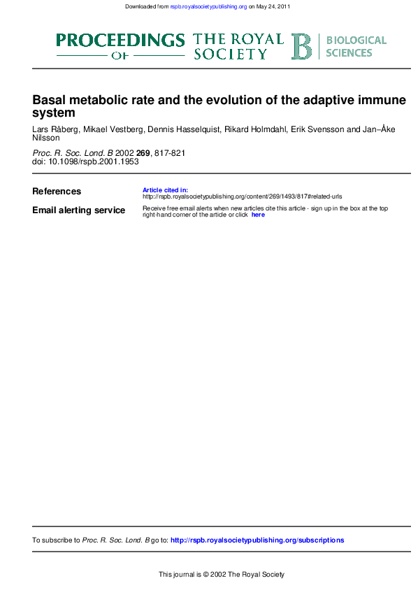 (PDF) Basal metabolic rate and the evolution of the adaptive immune system