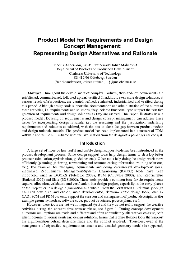 (PDF) Product Model for Requirements and Design Concept Management ...