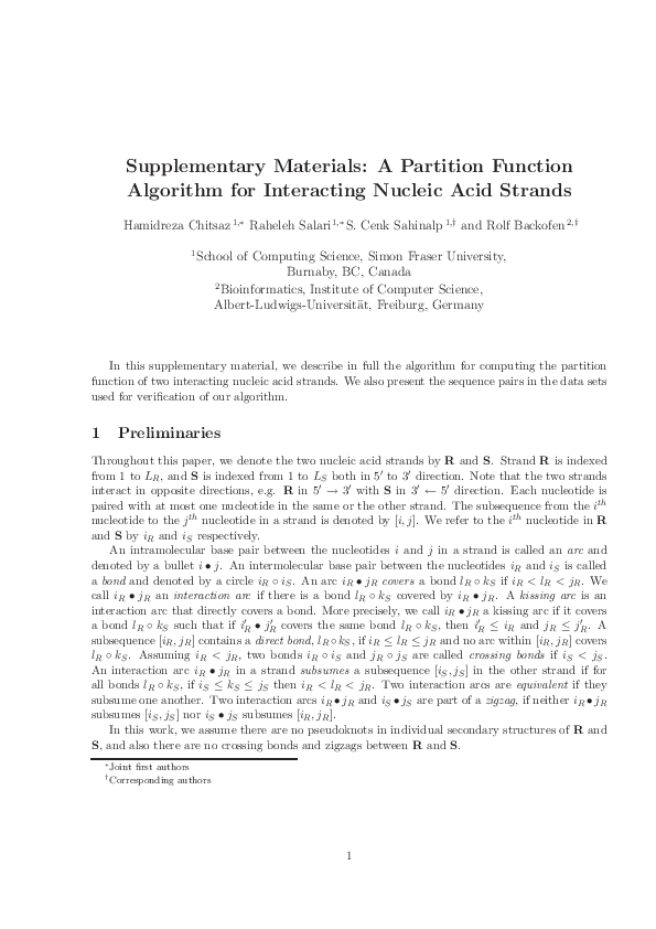 Pdf Supplementary Materials A Partition Function Algorithm For
