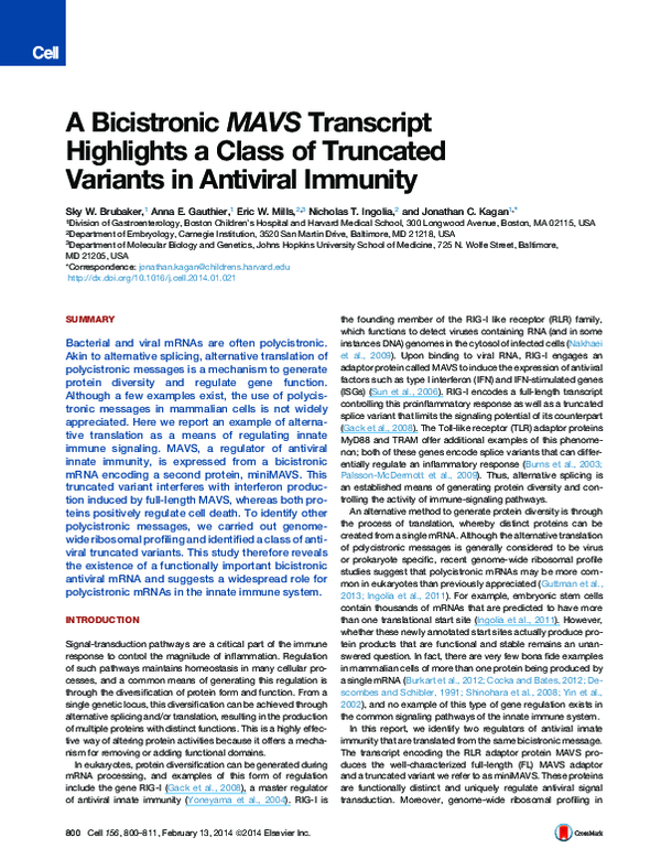 (PDF) A Bicistronic MAVS Transcript Highlights a Class of Truncated ...