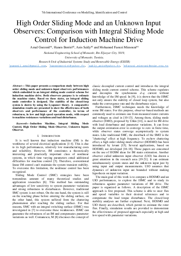 (PDF) High Order Sliding Mode and an Unknown Input Observers: Comparison with Integral Sliding ...