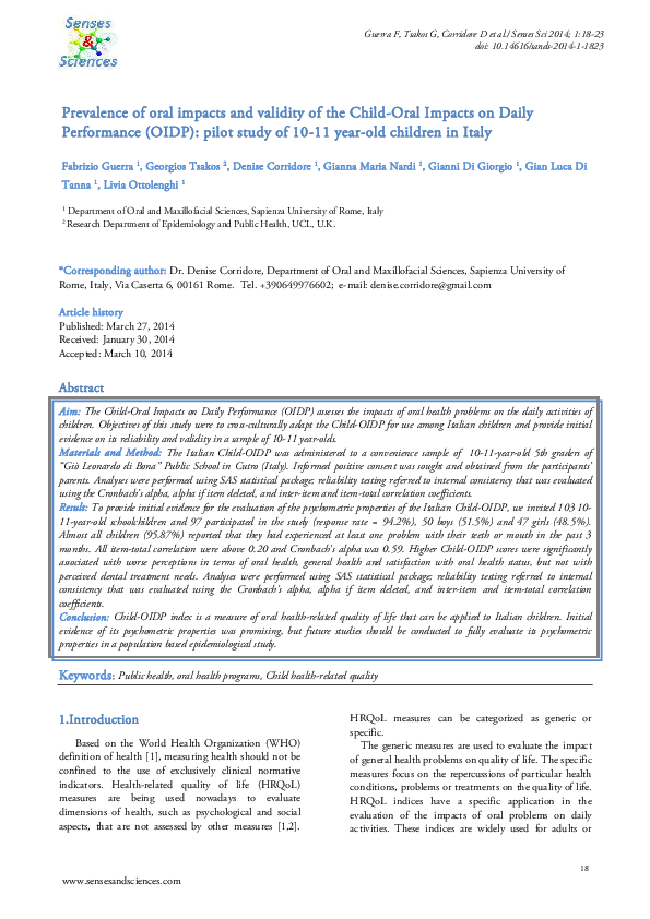 (PDF) Prevalence of oral impacts and validity of the Child-Oral Impacts ...